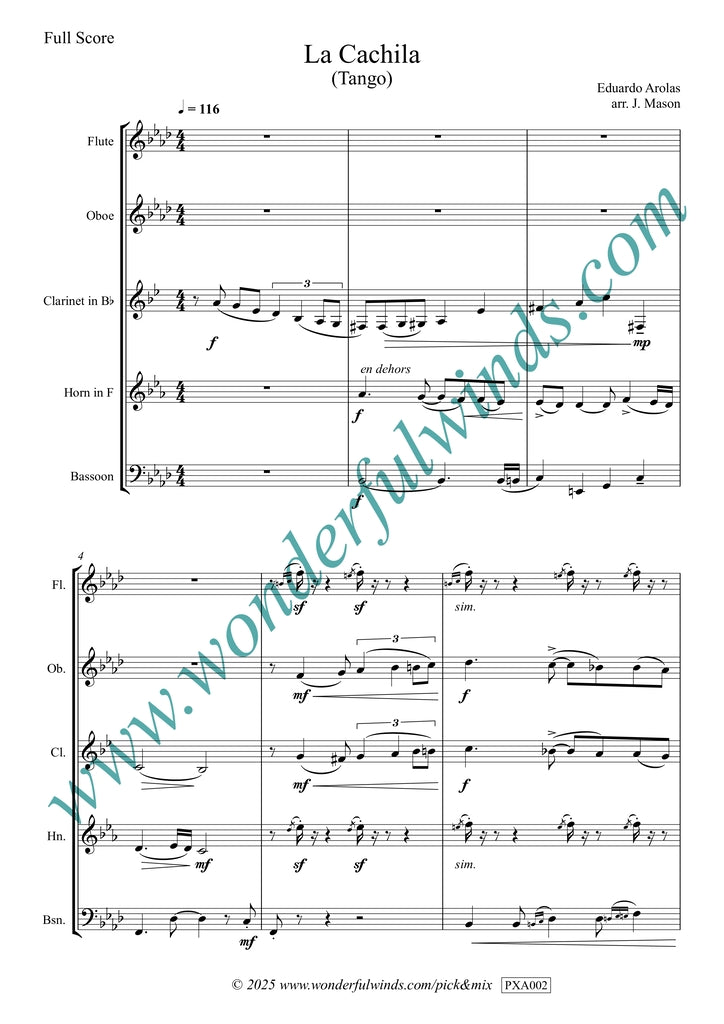 PXA002 La Cachila (Tango) - Arolas, E. (PDF DOWNLOAD) – Wonderful Winds